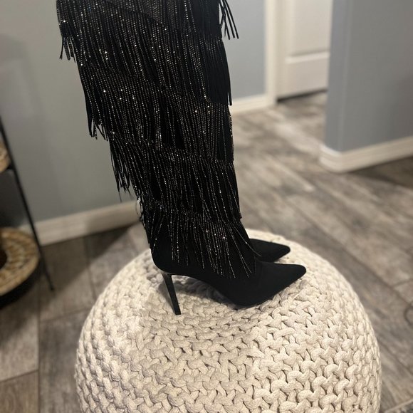 INC International Concepts | Shoes | Inc Shyn Black Wsilver Fringe Knee ...